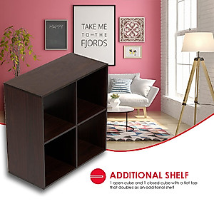 Home Basics Open and Enclosed Cube MDF Storage Organizer, Espresso (4 Cube)