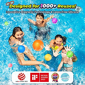 SOPPYCID 12Pcs Reusable Water Balloons, Pool Beach water Toys for Boys and Girls, Outdoor Summer Toys for Kids Ages 3-12, Magnetic Water Ball for Outdoor Activities