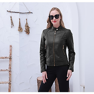 Women's Trendy Faux Leather Jacket Moto Short Jacket Fashion PU Jacket Coat (L, Black)