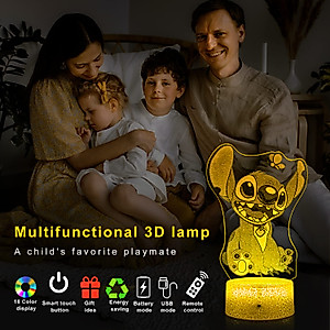 vpgun 3D Illusion Stitch Night Light: Stitch Light with Remote Control and Smart Touch, Stitch Lamp Stitch Room Decor for Girls Birthday Christmas Stitch Gifts