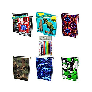 Book Sox - 6 Jumbo Prints Stretchable Book Covers with 2 Limited Editions Dinosaurs and Vending Machine with Bonus Package of Mechanical Color Pencils