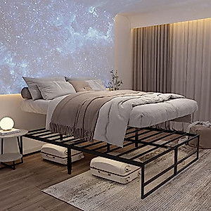 HOMWAYART 14" Full Bed Frames, Black Metal Platform Bed Frame with Storage, Under Mattress Support, Bed Slats,No Box Spring Needed, Easy Assembly (Full)