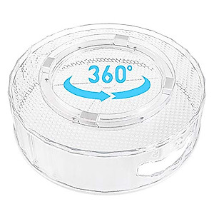 Hedume Set of 2 Lazy Susan Turntable with Handle, Basics Plastic Kitchen Turntable, Multifunctional Spice Racks Organizer, 360 Degree Rotating Food Storage Container for Refrigerator or Countertop