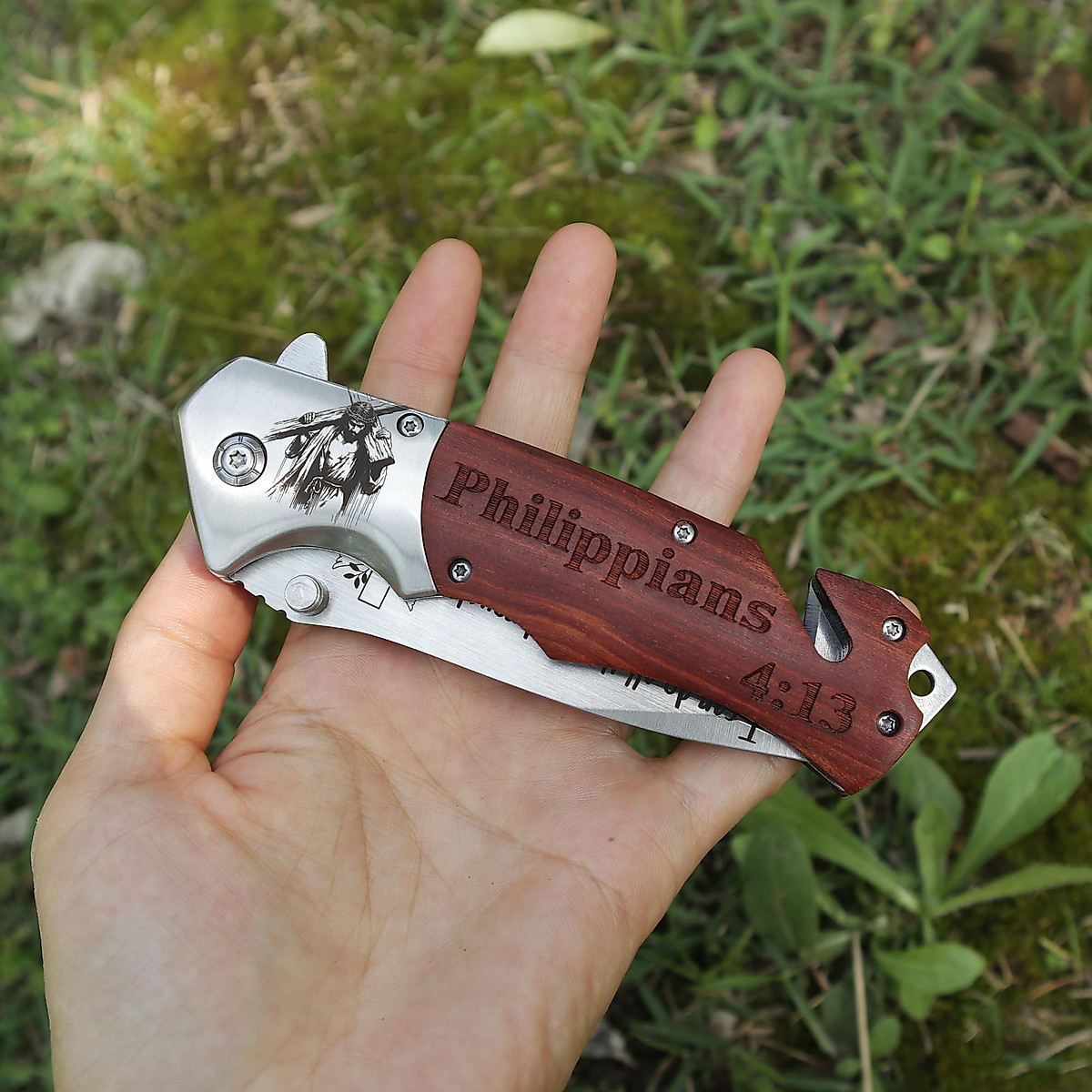 ZJFHTD Religous Christian Stuff Baptism Scripture Pocket Knive,Catholic Jesus Cross Dove Bible Verse Salvation Holy Communion Confirmation Grace Gifts for Men