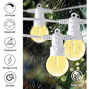 WOOLZ 50FT Led Outdoor Patio Lights with 24+1(Spare) 1W Dimmable Shatterproof G40 Bulbs, Waterproof Outdoor String Lights for Garden, Bistro, Cafe, Pergola and Porch.