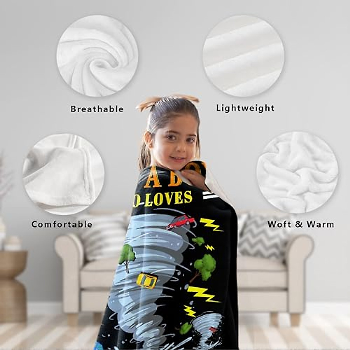 Just A Boy Who Loves Tornado Blanket Best Gifts Super Soft Premium Flannel Throw Blanket, Warm Plush Perfect for Sofa Bed Camping Blankets All Season Use (50" L X 40" W)