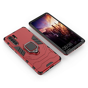 Phone Case for Huawei P30 Pro with Tempered Glass Screen Protector Cover and Magnetic Ring Holder Stand Kickstand Slim Hard Cell Accessories Huwai Hawaii Hwauei Haweii P 30 30pro Men Women Cases Red