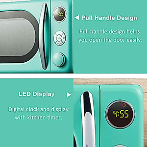 Galanz GLCMKA07GNR-07 Retro Microwave Oven, LED Lighting, Pull Handle Design, Child Lock, Surf Green, 0.7 cu ft