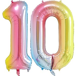 40 inch Number 10 Balloons Foil Helium - 2 PCs 10 Number Balloons for Birthday Party Decorations Mylar Rainbow Digital Jumbo Balloons for Wedding Anniversary (Rainbow, NO.10)
