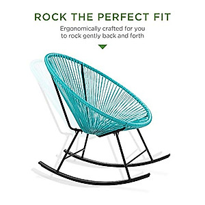 Best Choice Products 3-Piece Outdoor Acapulco All-Weather Woven Rope Patio Conversation Bistro Set w/Glass Top Table and 2 Rocking Chairs - Blue