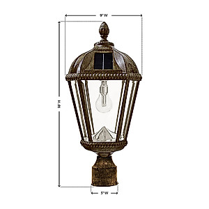Gama Sonic Outdoor Solar Lamp Post Light, Weathered Bronze Finish Aluminum, Royal Bulb, Beveled Glass, 3-inch Fitter for Lamp Posts, 98B312, Upgraded