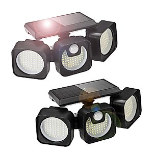 Solar Lights Outdoor 3 Head Motion Sensor Solar Powered Lights 218 LED Security LED Flood Lights IP65 Waterproof 270° Wide Angle Illumination Wall Lights with 3 Modes for Garden Patio Yard 2 Packs