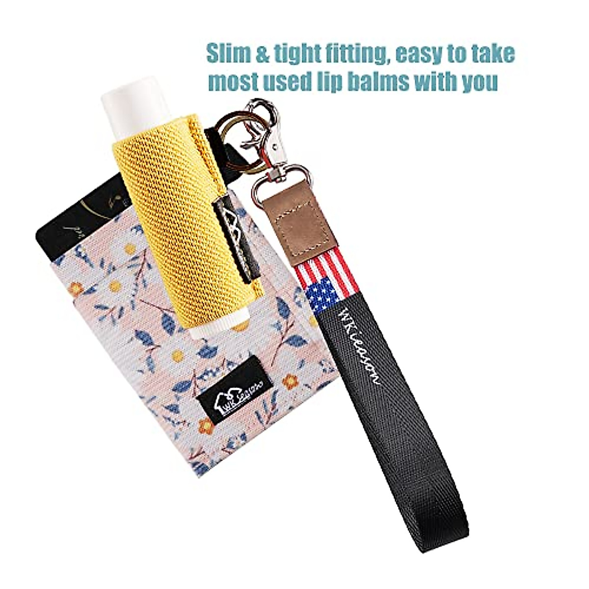 WK IEASON - Lip Balm Holder Keychain Clip On Lipstick Sleeve Tight-Knit Elastic Lip Balm Keychain Holder (Black/Grey/Yellow/Blue)