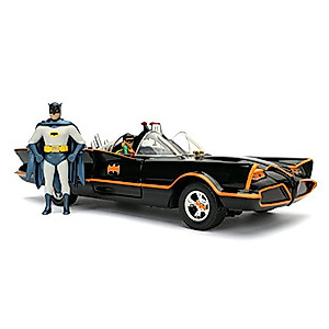 Jada Toys DC Comics 1966 Classic TV Series Batmobile with Batman and Robin figures; 1:24 Scale Metals Die-Cast Collectible Vehicle