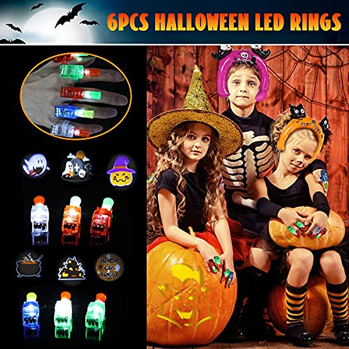 Pumpkin Carving Kit for Kids - 6 Halloween Pumpkin Carving Tools Set, 6 LED Candles, 4 Balloon Headbands, 6 LED Rings, 6 Pumpkin Stickers, 10 Pumpkin Carving Stencils for Halloween Decorations