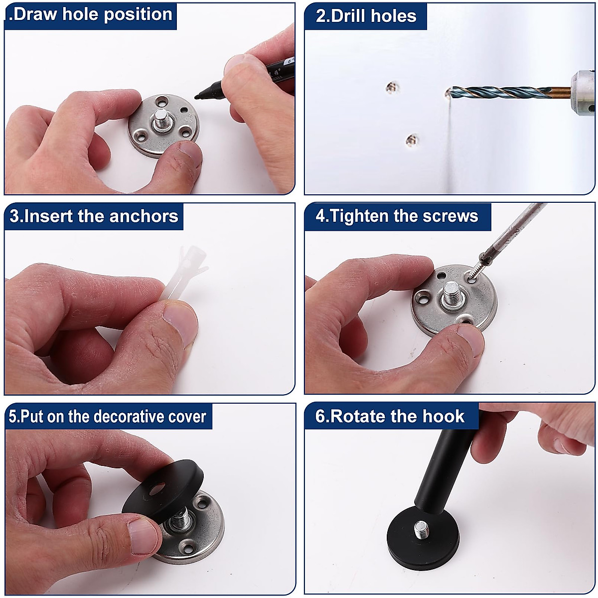 UHBYJM Bath Towel Hooks,8 Pack Heavy Duty Wall Mounted Robe Hook,Stainless Steel Round Coat Hooks,Bath Towel Hangers for Bedroom Living Room Bedroom Kitchen(6.2 Inch, Matte Black)