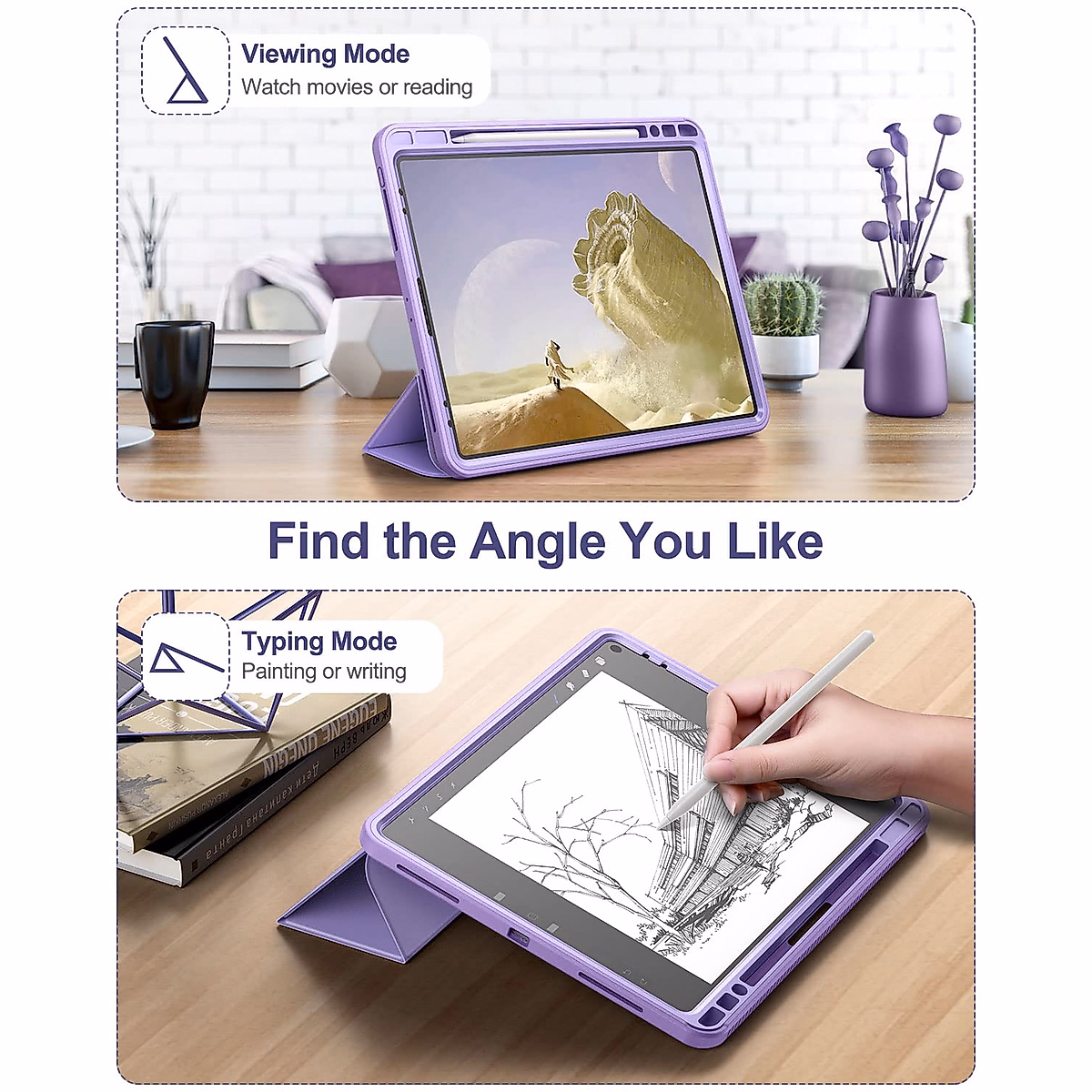 SURITCH for iPad Pro 6th/5th/4th/3rd Generation, iPad Pro 12.9 Case, [Built in Screen Protector] [Pencil Holder] Lightweight Leather Cover for iPad Pro 2022/2021/2020/2018-Purple