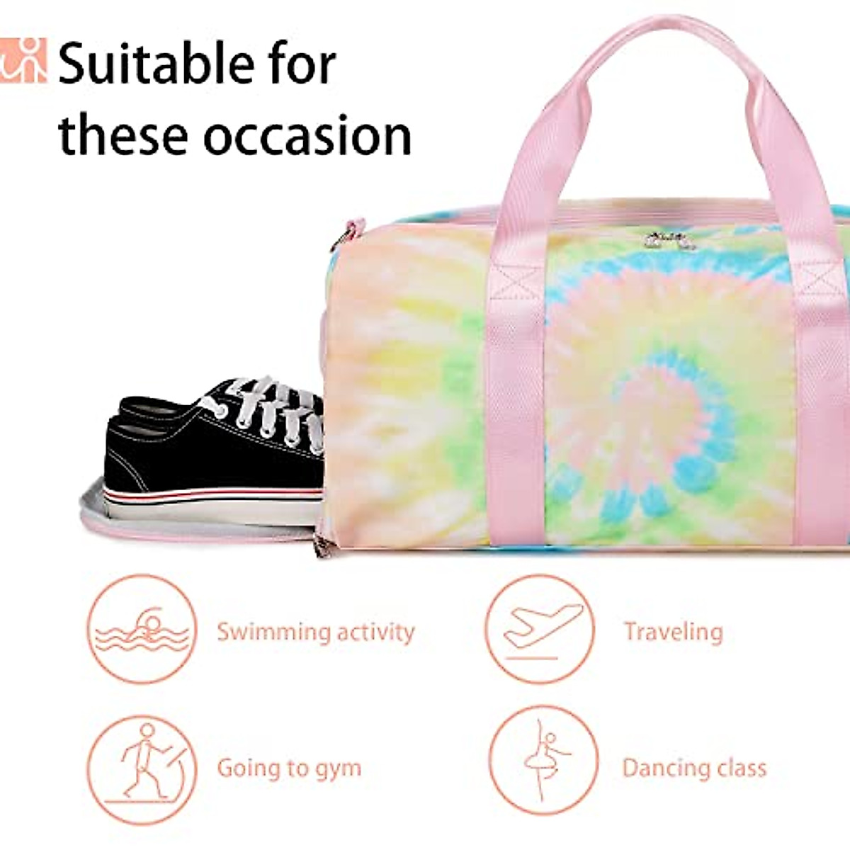 Abshoo Sports Gym Bag for Girls Teen Weekender Carry On Women Travel Duffel Bag with Shoe Compartment (Tie Dye C) Medium