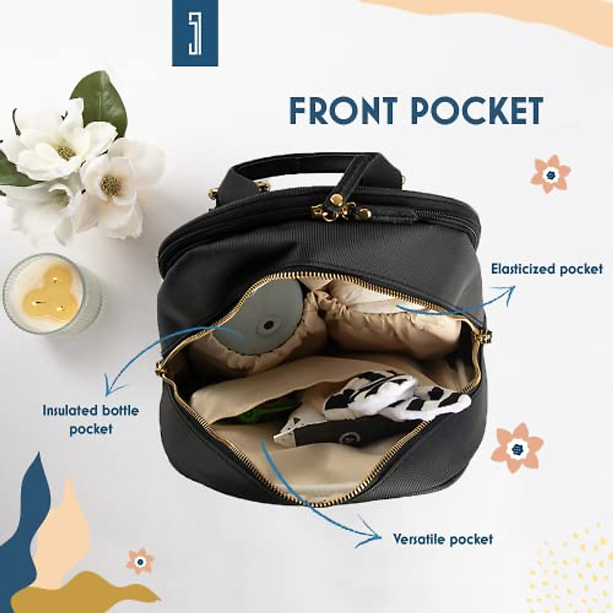 IDAHO JONES Small Diaper Bag, Mini Diaper Backpack - Spacious and Sleek - Stroller Straps and Changing Mat Included - Claremont