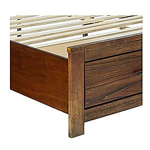 Knocbel Country-Cottage Queen Bed Frame with 2 Drawers, Wood Platform Bed Mattress Foundation with Slats Support & Storage Headboard, 85" L x 64" W x 55" H (Oak)