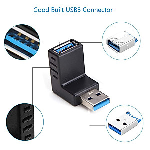 Hoydaa USB3.0 90 Degree Adapter, USB 3.0 Male to Female Right Angle Extension Adapter, USB Coupler Up and Down Angle Connector