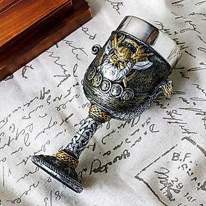 Medieval Viking Odin Wine Goblet - Viking Gifts for Men 7oz Stainless Steel Drinking Cup Norse Viking Warrior Dragon Ship Chalice Viking Fans Gifts Party Decoration