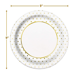 Cheers to 50 Years Birthdays and Anniversary Party Plates and Napkins - Fancy Gold Metallic Dots Paper Dinner Plates and Luncheon Napkins, (Serves 16)