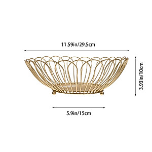 Zerodeko Round Wire Basket Metal Fruit Bowl Decorative Bowl Modern Centerpiece Bowl Countertop Fruit Holder Serving Tray for Kitchen Counter Bread Snacks Candy Vegetable Golden Fruit Bowl