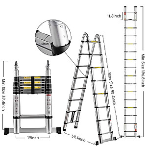 Pro Aluminum Telescoping Ladder 16.5 FT, Extension Ladder 2-in-1, Multi-Purpose Ladder (LD-5000) Sliver