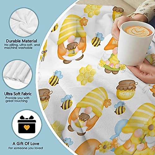 ZHONGKUI Gnome Flannel Throw Blanket,Gnome Blanket with Bee for Adults/Women/Kids/Friends,Gnome Gifts Blanket for Couch Sofa Bed Travel Home Decor, 60"x80"-Adults/Twin Size