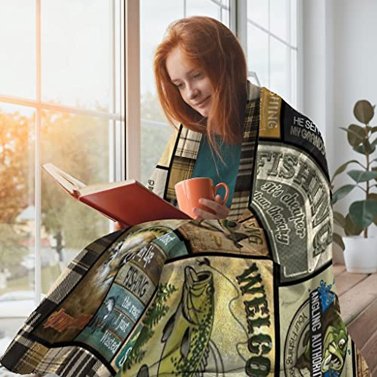 KBBMFEU Fish Blanket Bass Fishing Throw Blankets Fish Hunter Gifts for Men Boy Dad Lightweight Cozy Throw for Fishing Picnic Sofa 60X50Inch