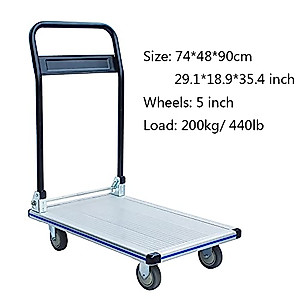 Generic Cart Folding Platform Truck Aluminum Alloy Hand Cart with Wheels and Foldable Handle Push Trolley for Luggage Parcel Tools Moving Platform Truck Cart (Size : 74 * 48)