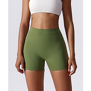 ABOCIW Biker Shorts for Women Buttery Soft V Back Scrunch Butt Workout Shorts High Waist Booty Yoga Shorts Tummy Control Running Athletic Gym Shorts Army Green Medium