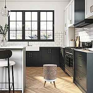 Trash Can with Lid Seamless Based on Ornament Paisley Bandana Print Vintage Style Silk Wood Small Garbage Bin Waste Bin for Kitchen Bathroom Bedroom Press Cover Wastebasket 7L/1.8 Gallon