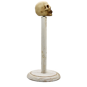 Rustic Wood Skull Paper Towel Holder Stand Up Paper Towel Holder, Easy One-Handed Tear Kitchen Paper Towel Dispenser with Weighted Base for Standard Paper Towel Rolls,Rustic White