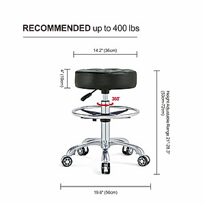 Kastele Height Adjustable Rolling Desk Stool Swivel Chair with Casters Heavy Duty for Salon, Spa, Massage,Tattoo,Esthetician,Shop,Kitchen (No Backrest with Casters, Black)