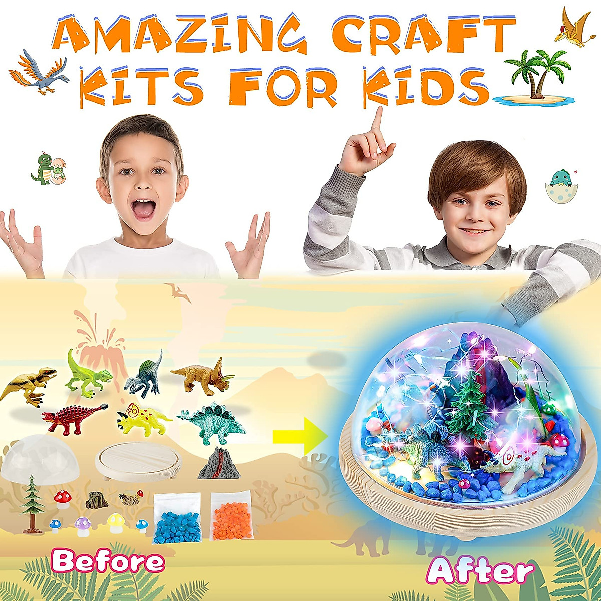 Y YOFUN Make Your Own Dinosaur Night Light - Dinosaur Toys for Kids, Dinosaur Decor, Dinosaur Craft Kit, Arts and Crafts Night Light, Gifts for Boys Age 5 6 7 8 9 10 Years Old