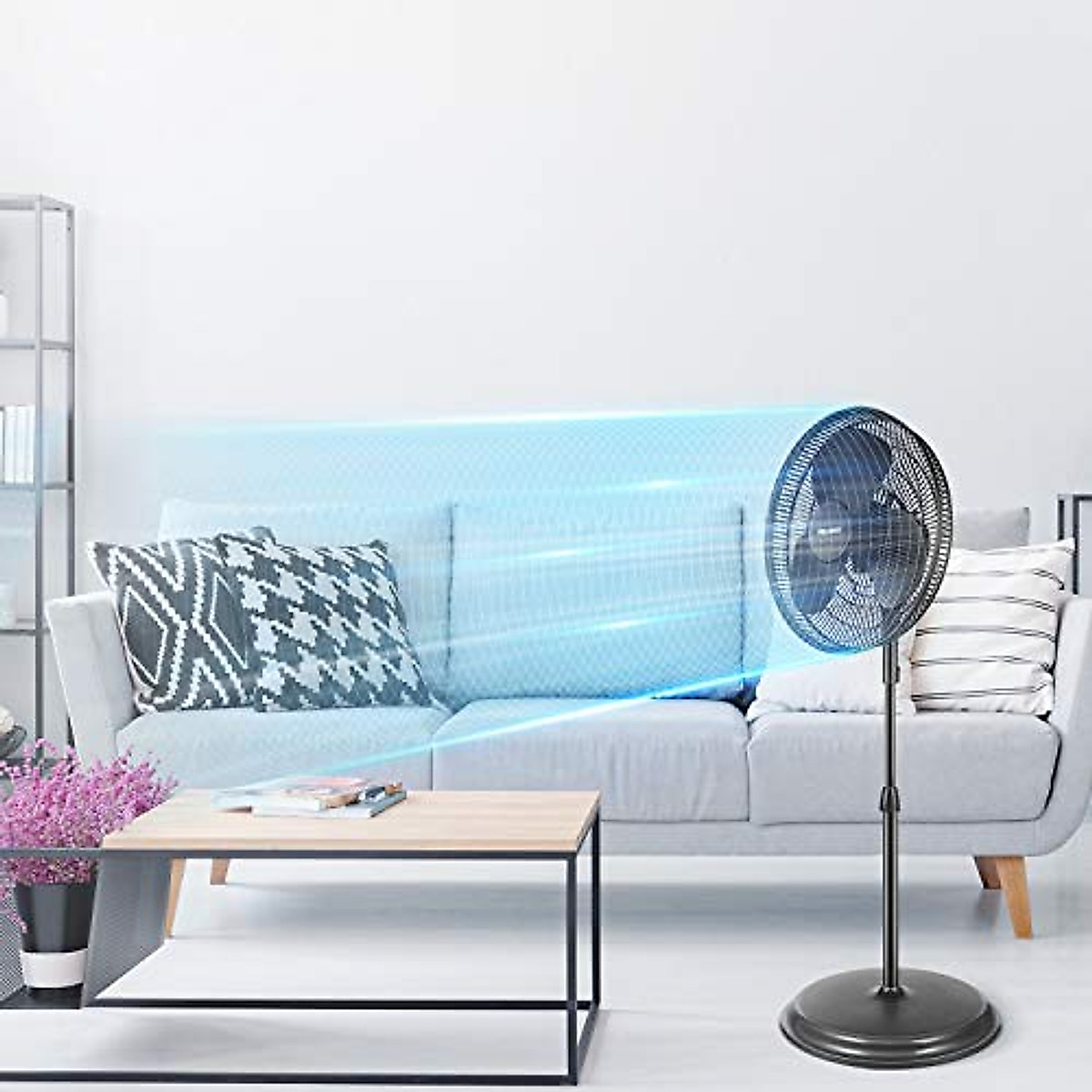 PELONIS PFS40A2ABB 16'' 3-Speed Pedestal, Standing Fan for Home and Office, 85° Oscillation and Adjustable in Height, Black, 16 Inch