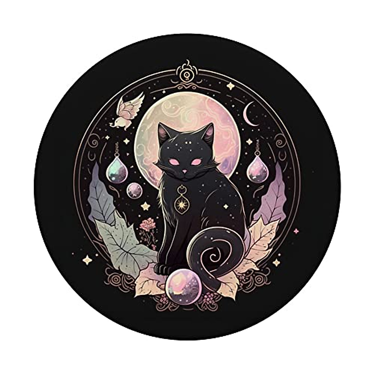 Moon Phases Crystal Witchy Cute Black Cat Kawaii Pastel Goth PopSockets Swappable PopGrip