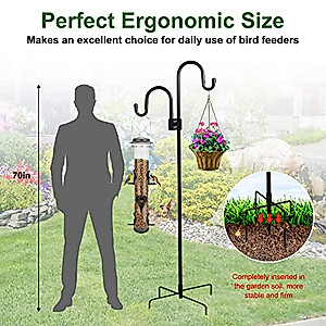 Whonline Double Shepherds Hooks for Outdoor 76 Inches (2 Pack), Bird Feeder Pole Heavy Duty with 5-Prong Base, Two Sided Garden Pole for Hanging Plant Baskets, Solar Lights, Weddings Decor