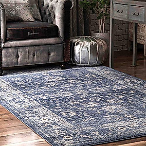 nuLOOM Vera Distressed Florid Area Rug, 9' x 12', Blue