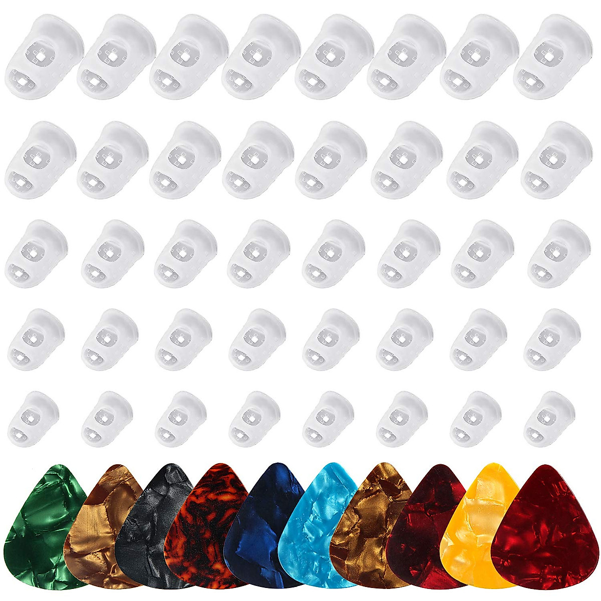 Guitar Fingertip Protectors - 40 Pcs Silicone Guitar Finger Guards Protection Covers Caps for Guitar Ukulele Bass, Sewing and Embroidery (5 Sizes) (Transparent)