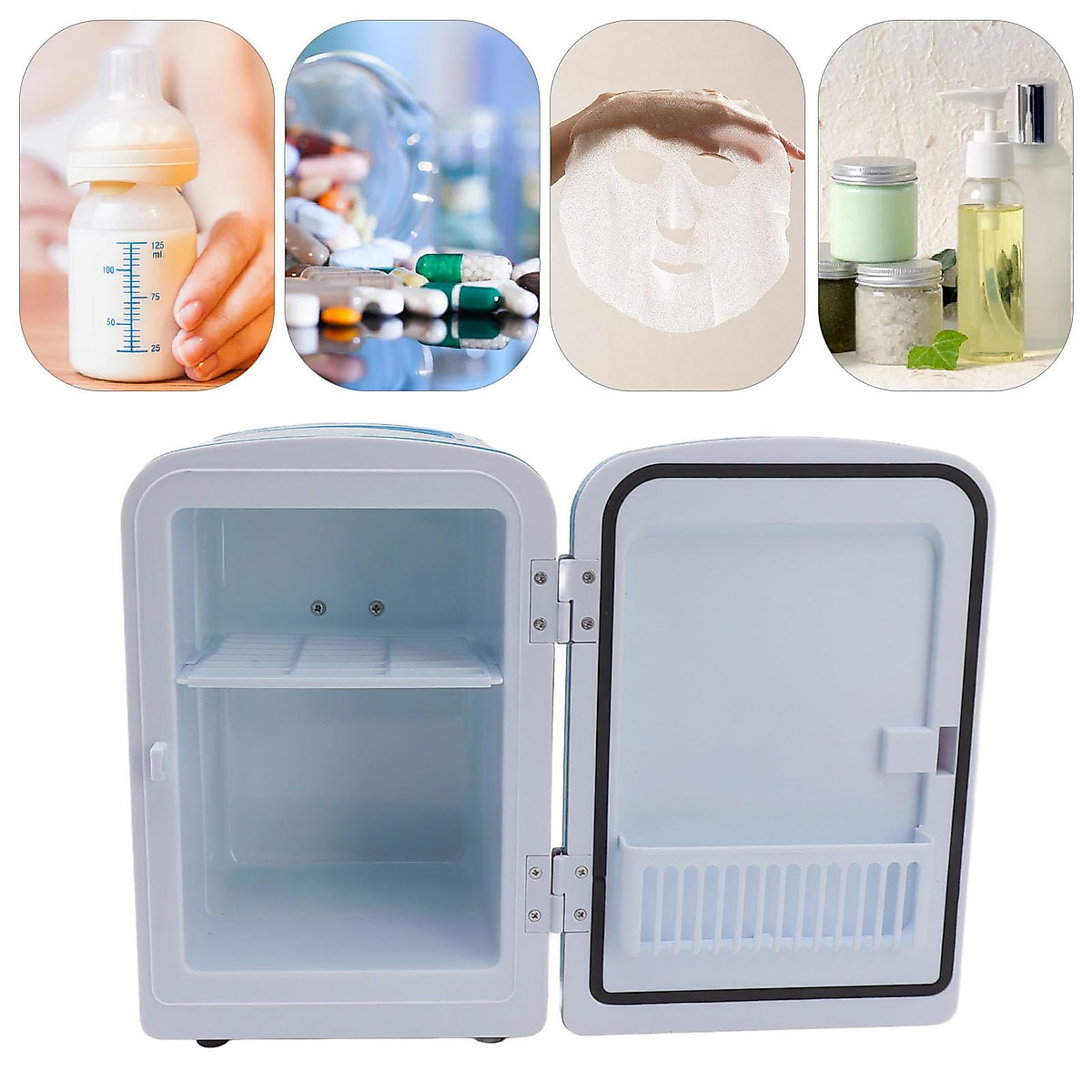 TARSHYRY Mini Fridge, 4L Portable Cooler Warmer Portable Thermoelectric Cooler and Warmer Refrigerators Personal Refrigerator Includes DC12V Car Plug for Makeup Skincare Beverage