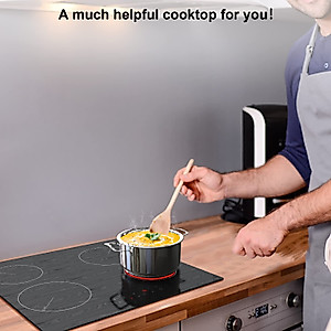 Karinear Electric Cooktop 24 Inch, 4 Burners Built-in Electric StoveTop with Wooden Patterned Surface, Ceramic Cooktop with Child Lock, Timer, Residual Heat Indicator,220-240v Hard Wired,No Plug(LH06)