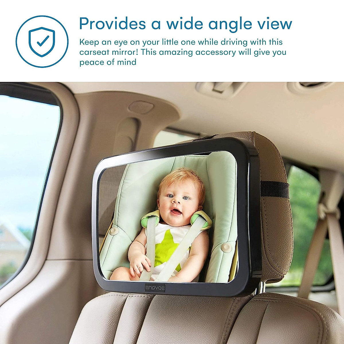 Enovoe Baby Car Mirror with Cleaning Cloth - Wide Convex Back Seat Baby Mirror is Shatterproof and Adjustable - 360 Swivel Rear Facing Car Seats Mirror Helps Keep an Eye on Your Infant car baby mirror