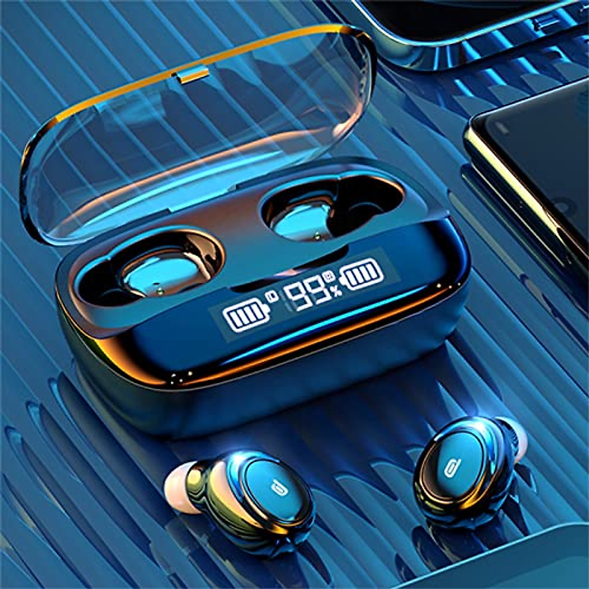 Qiopertar M-U8 Bluetooth 5.0 Headset Wireless Earphones Mini Earbuds Stereo Waterproof Headphones with Microphone in-Ear Deep Bass Sound Earbuds Earphones for Android iOS Sport