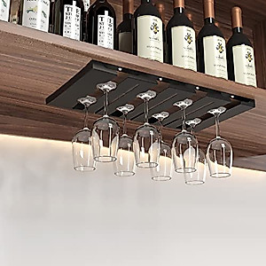Hanging Wine Glasses Rack Under Cabinet Stemware Storage Hanger 16.54in with 4 Rows Stainless Steel Bar Shelves for Kitchen Restaurant Screw Install,Black,For 1.6 to 3.54 in Base Goblet (HJJ-003)