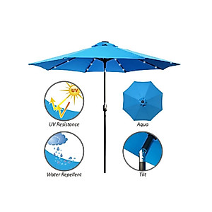YUDIZWS Patio Umbrella for Outdoor Market Table-8 Ribs 9Ft Double-Sided Sun Umbrella Garden Parasol Patio Sun Shade Outdoor with LED Solar Light