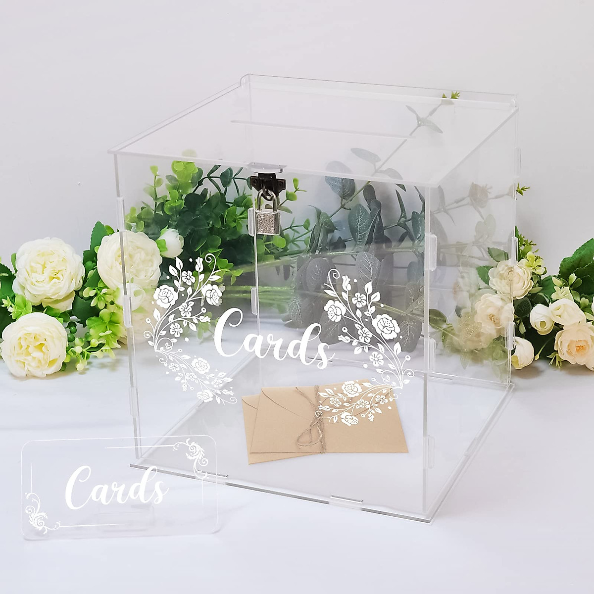Wedding Card Box Arcylic Clear Card Box with Lock for Wedding Reception Gift Card Box Money Box Holder with Sign for Birthday Anniversaries Bridal Baby Shower