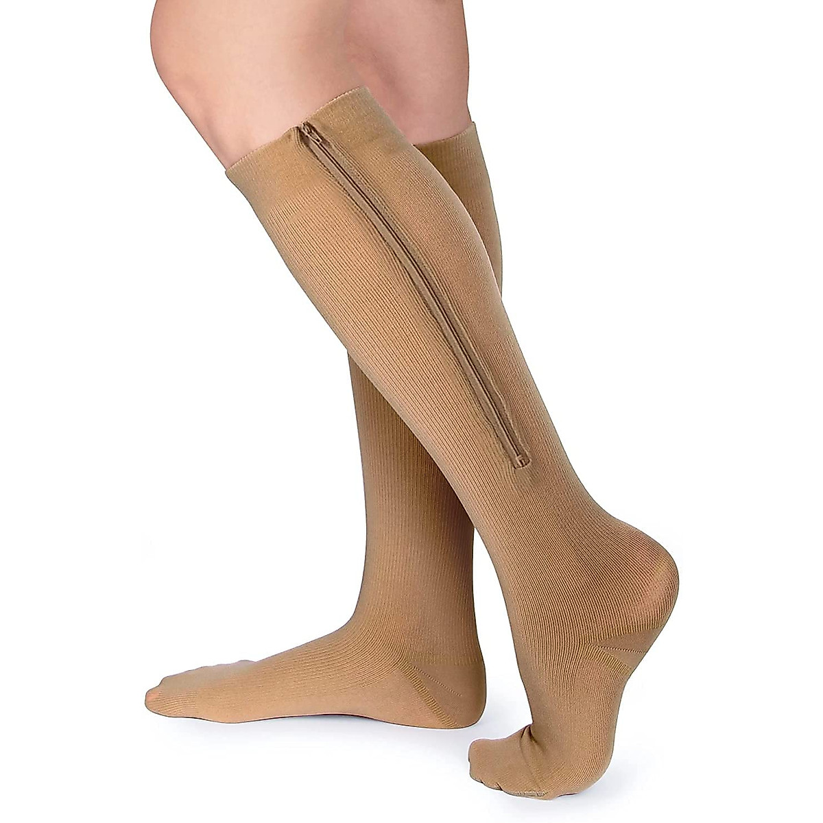 EWRGGR 2 Pair Zip Compression Socks for Women Closed Toe Zipper Socks abckd Wide Calf Easy on off 15-20 mmHg